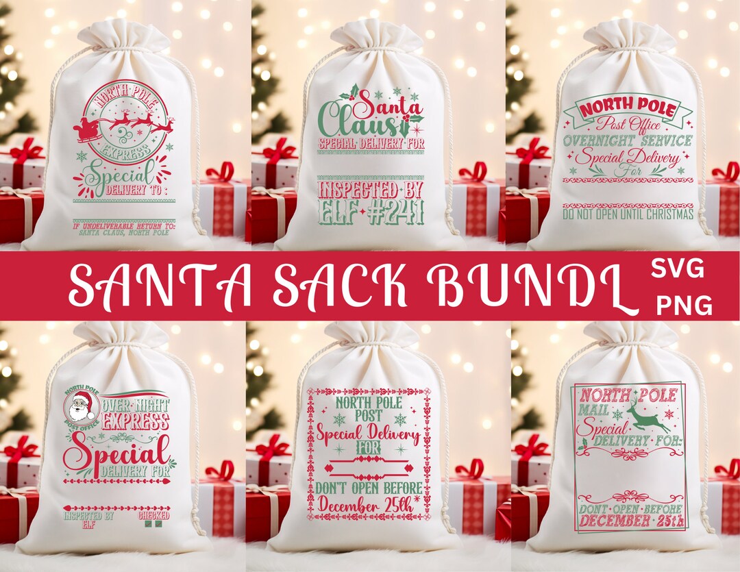 Santa Sack PNG Bundle, Christmas Santa Sack SVG, Santa Sack Png, Gift ...