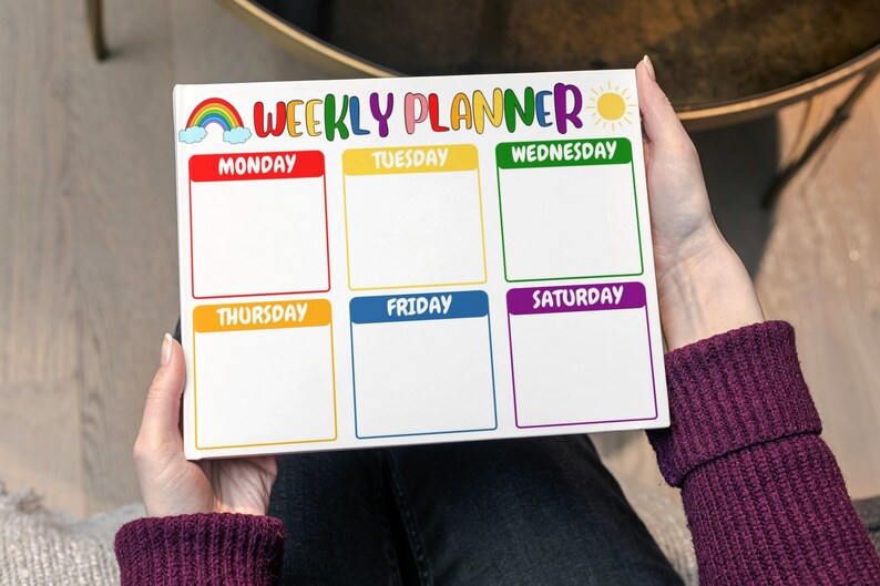 Kids Rainbow Weekly Planner Printable, Childrens Schedule Template ...