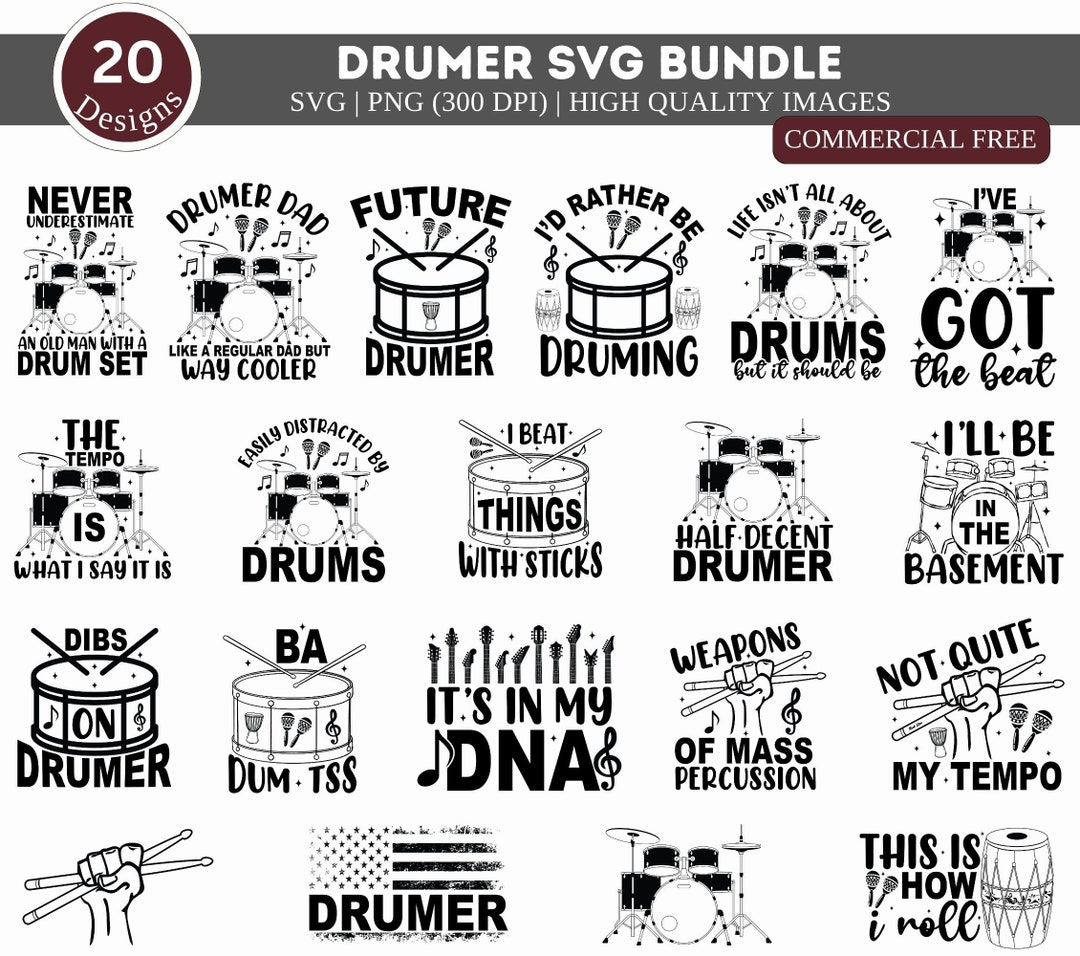 Drummer SVG Bundle, Drums Svg, Drummer PNG Bundle, Drummer Quotes Svg ...