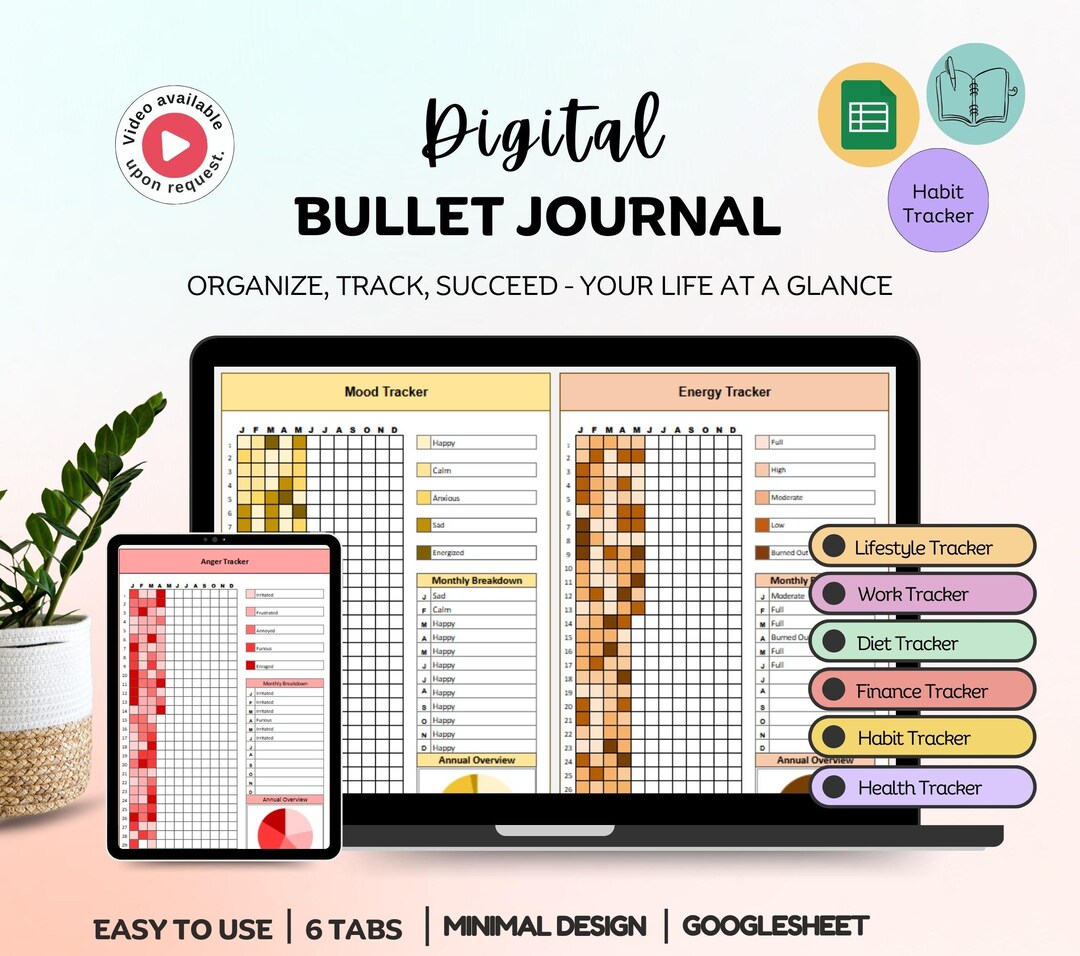 Bullet Journal Digital Planner, Bullet Journal Habit Tracker, Lifestyle ...