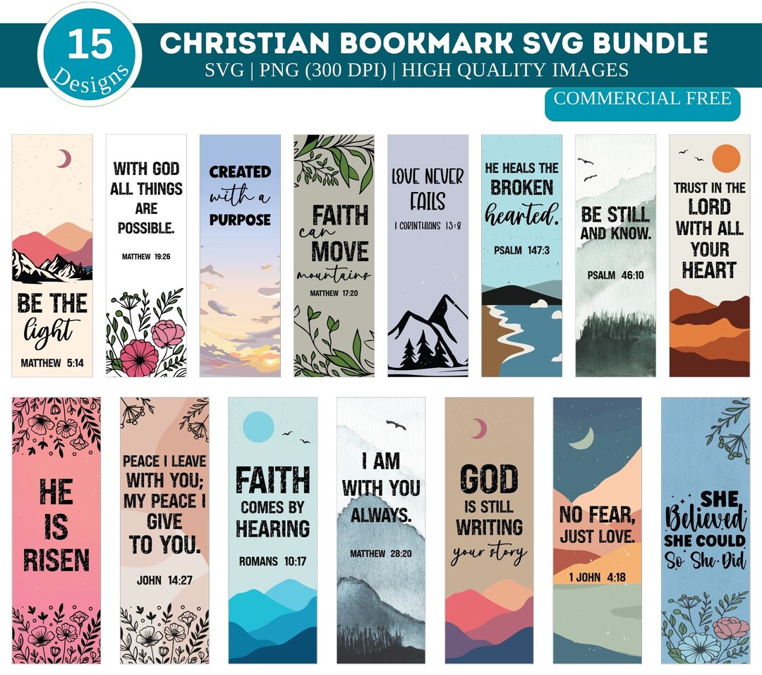 Christian Bookmarks Bundle, Printable Floral Bookmark, Religious ...