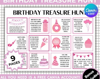 Pink Birthday Scavenger Hunt for Kids, Birthday Treasure Hunt, Indoor ...