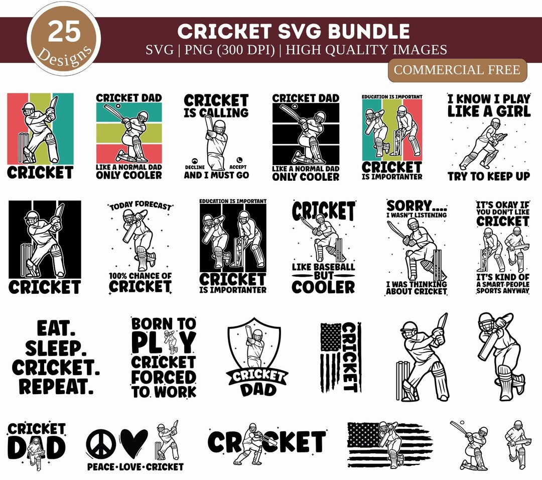 Cricket SVG Bundle, Cricket Kit Clipart, Cricket Player SVG Bundle ...