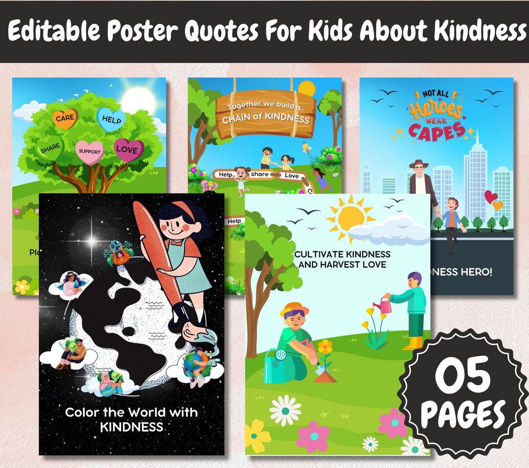 5 Editable Poster Quotes for Kids About Kindness, Homeschool Supplies ...