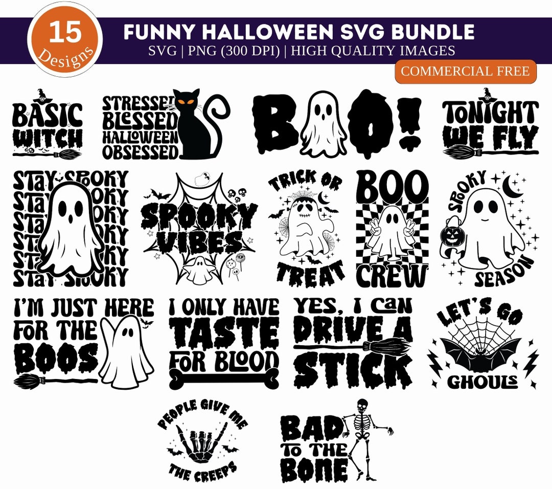 Funny Halloween SVG Bundle, Halloween PNG Clipart, Spooky Season Svg ...