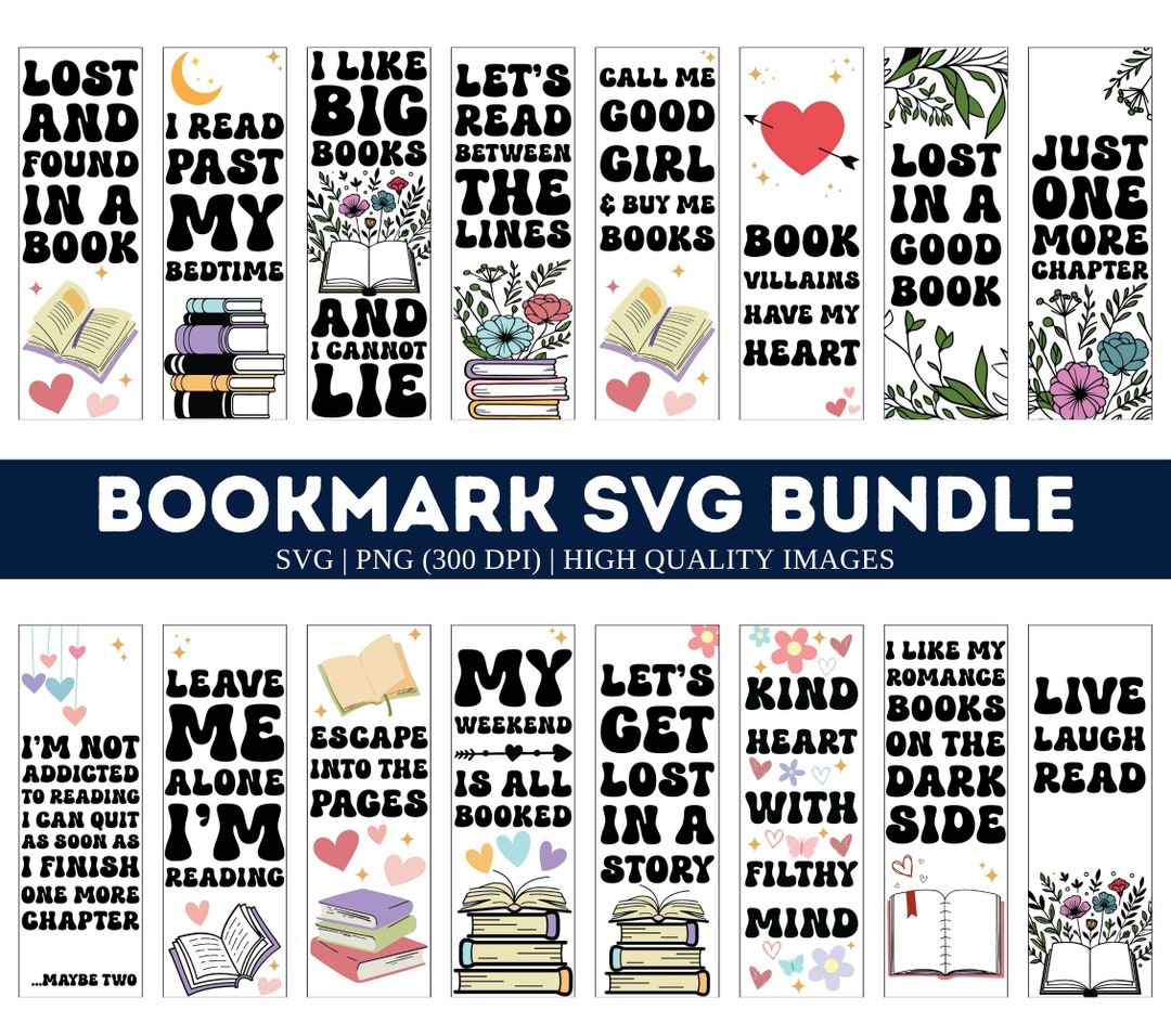 Bookmark SVG PNG Bundle| Funny Bookmark Svg Bundle| Books Svg| Retro ...
