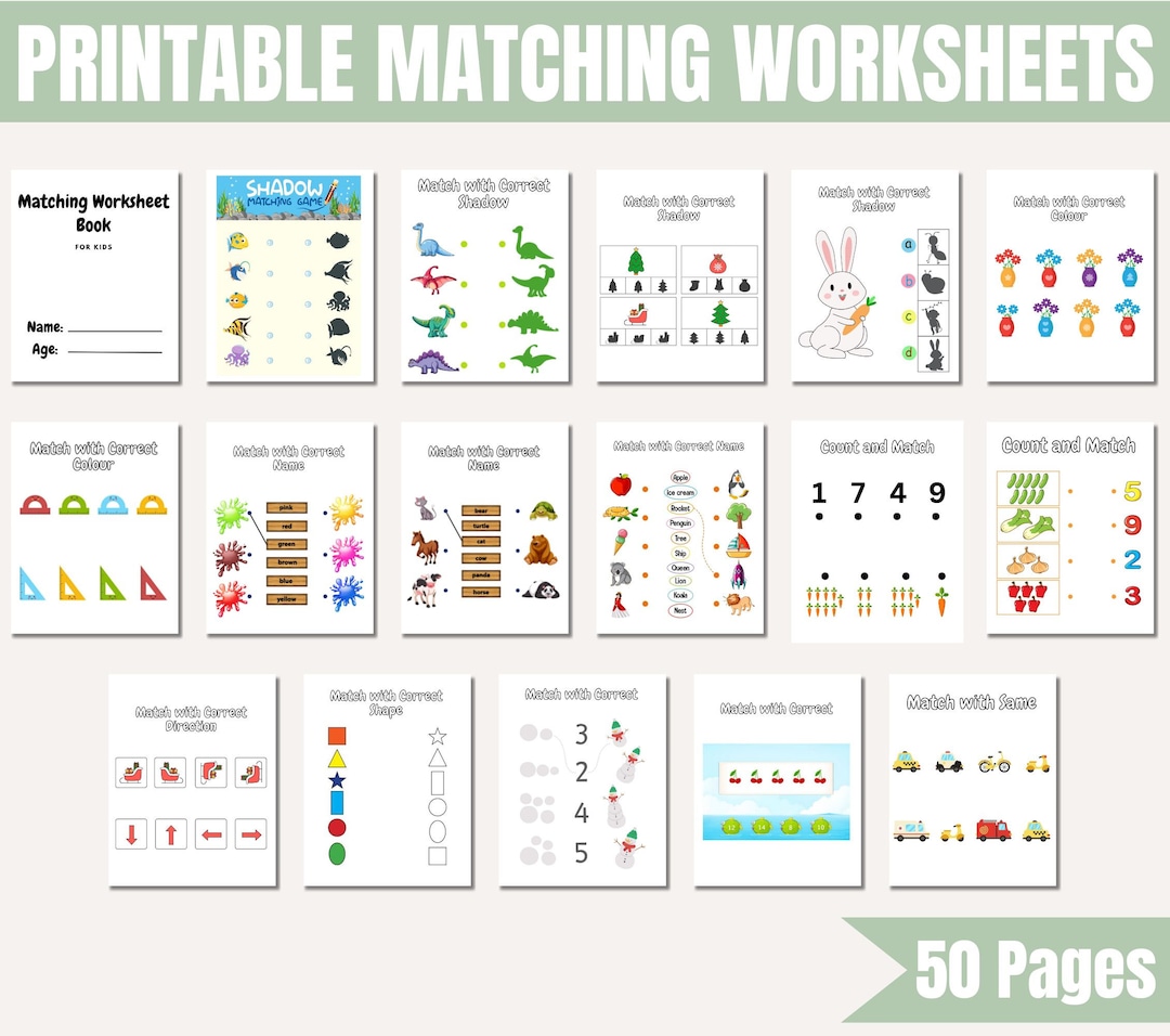 Printable Matching Worksheets, Match the Picture, Kindergarten ...