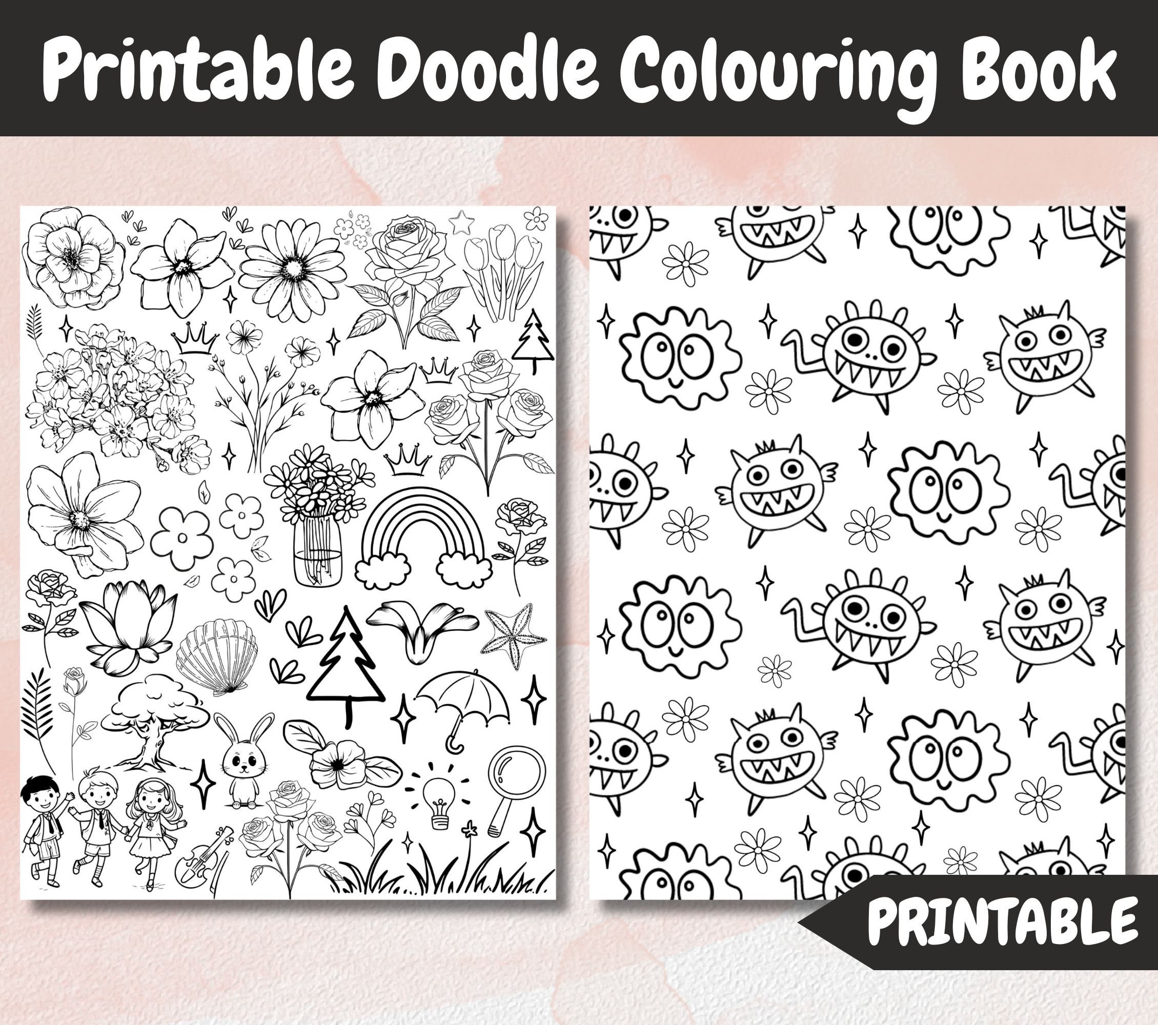 Kids Doodles Coloring Book, Doodles Printable Coloring Book, Print ...
