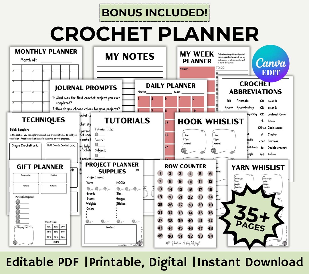 Printable Crochet Project Planner, Log Project Patterns, Organize and ...