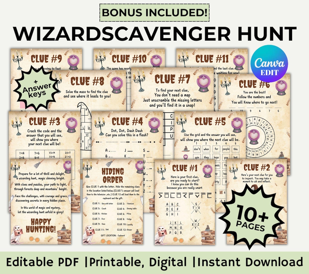 Printable Wizard Scavenger Hunt for Older Kids, Witches Birthday ...