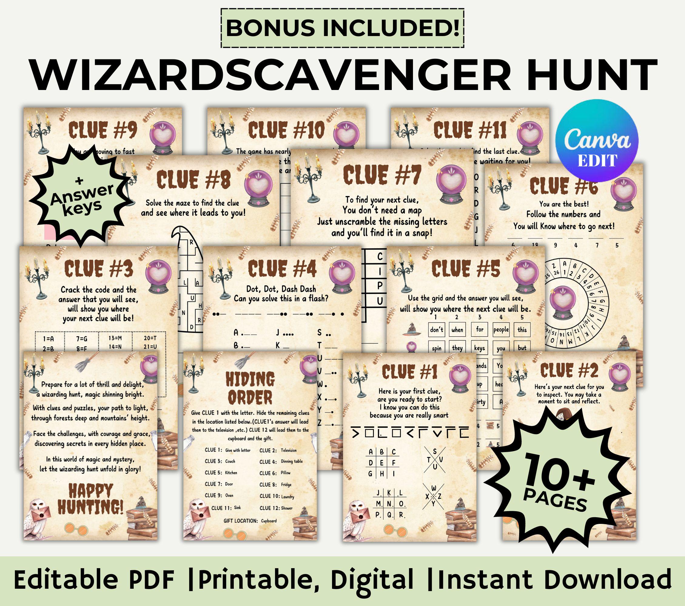 Printable Wizard Scavenger Hunt for Older Kids, Witches Birthday ...