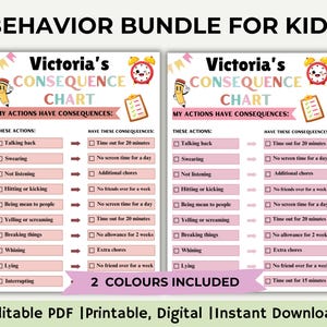 Behavior Bundle for Kids, Consequence Chart, Behavior Contract, Behavior Reflection, ABC ...