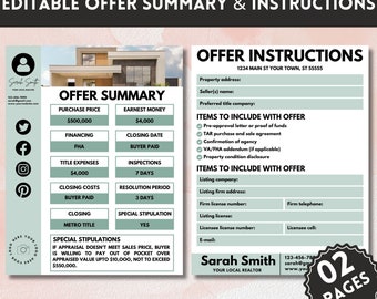 Real Estate Offer Summary Sheet, Real Estate Marketing, Real Estate ...