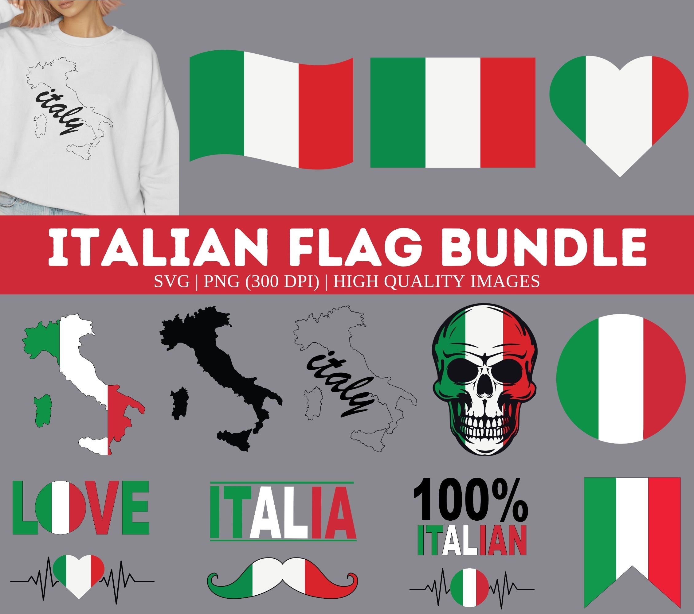 Italian Flag SVG PNG Bundle| Italian Flag Png| Italian Flag Layered Cut ...