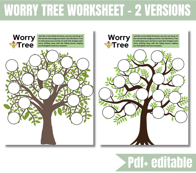 Editable the Worry Tree Worksheets, Anxiety Relief, Cognitive ...