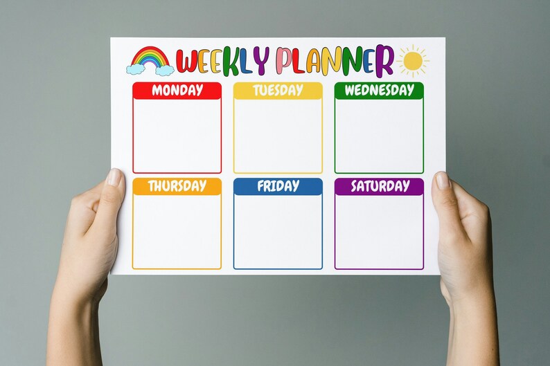 Kids Rainbow Weekly Planner Printable, Childrens Schedule Template ...