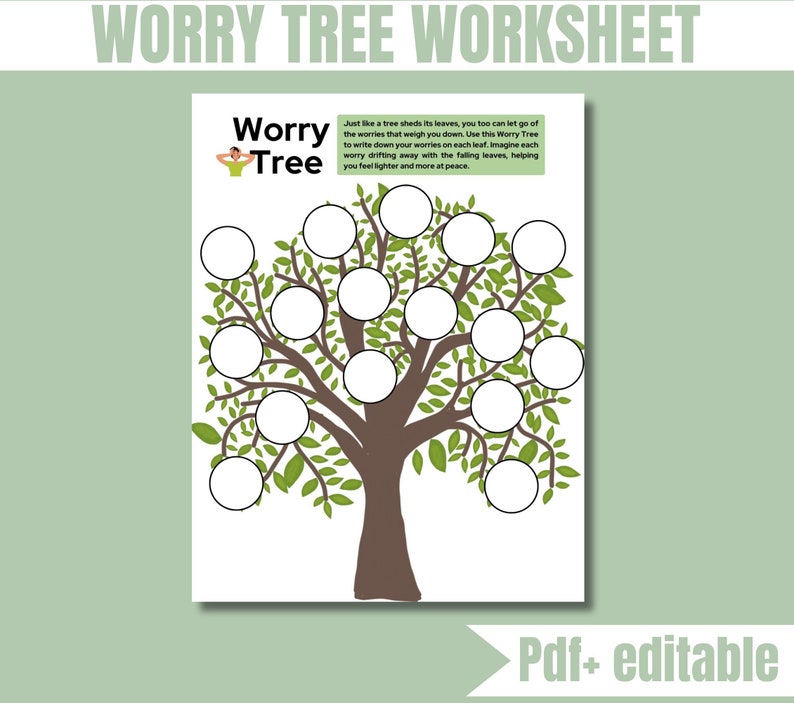 Editable the Worry Tree Worksheets, Anxiety Relief, Cognitive ...