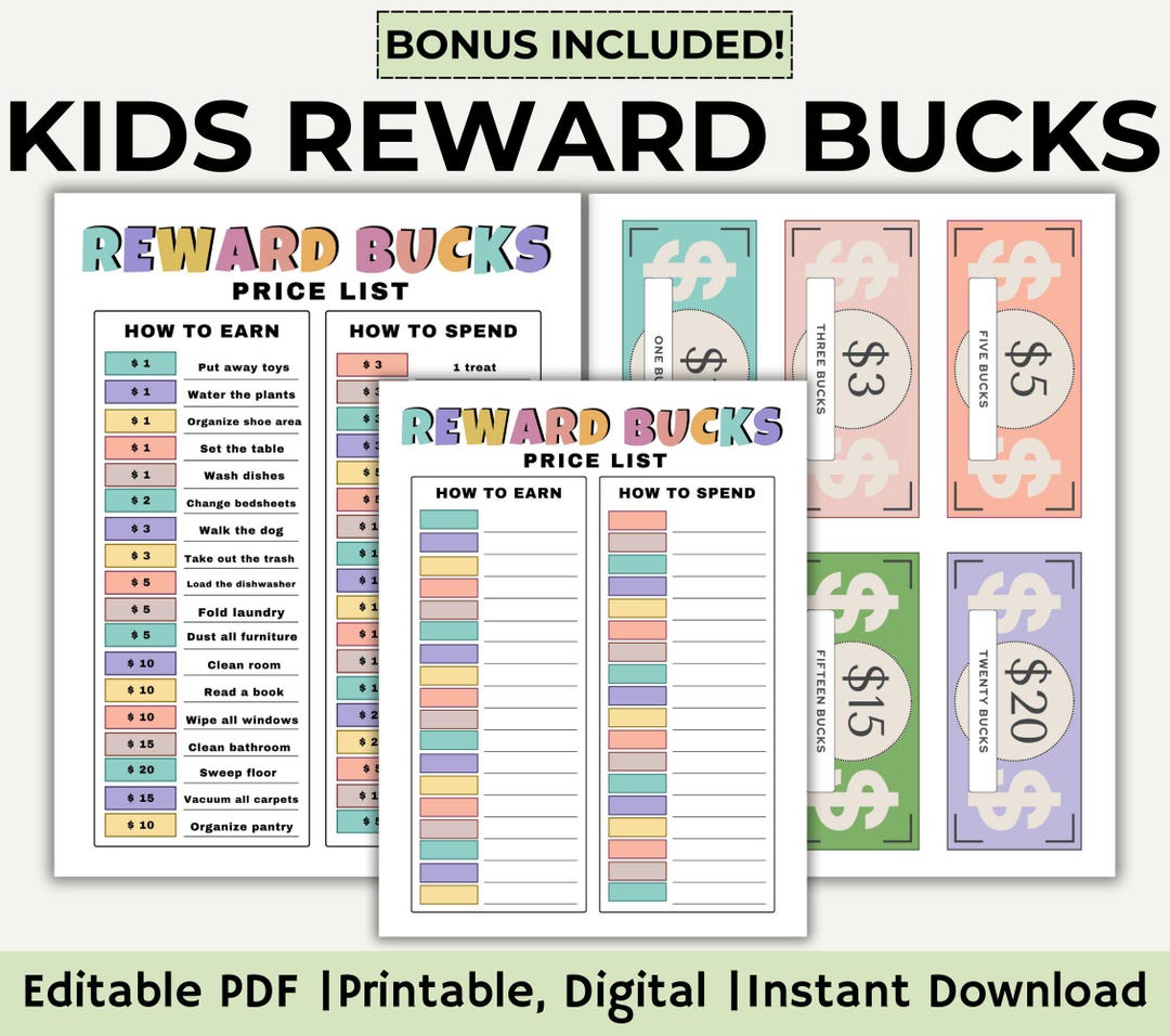 Editable Mom Bucks Printable, Reward Bucks, Good Behavior Bucks, Chore ...