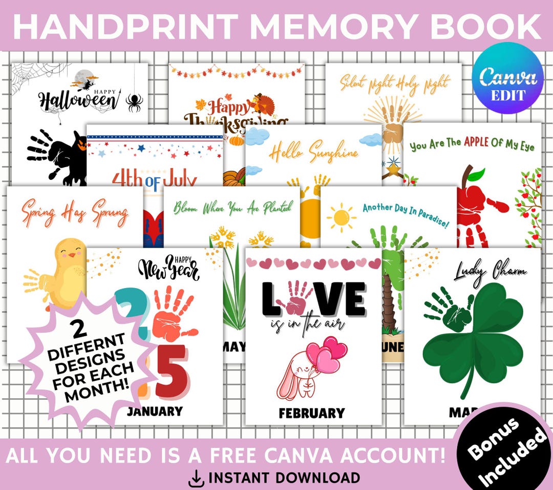 Handprint Memory Book, Handprint Keepsake, Printable Handprint Craft ...