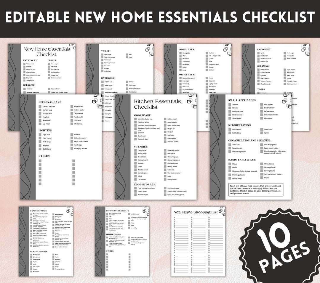 New Home Essentials Checklist, New Home Checklist Editable,first Home ...