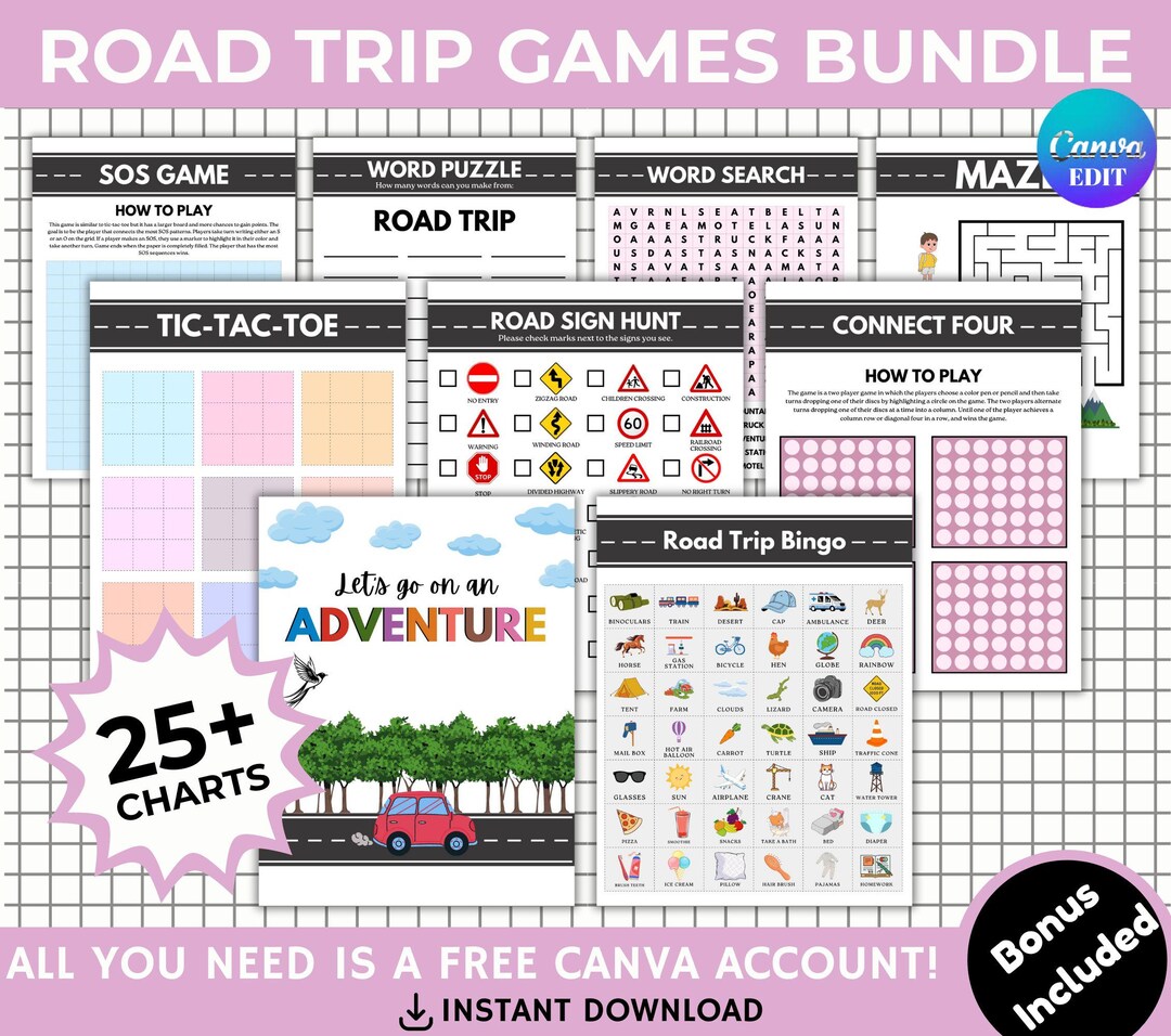 Mega Kids Road Trip Games, Travel Activities, Road Trip Games Bundle ...