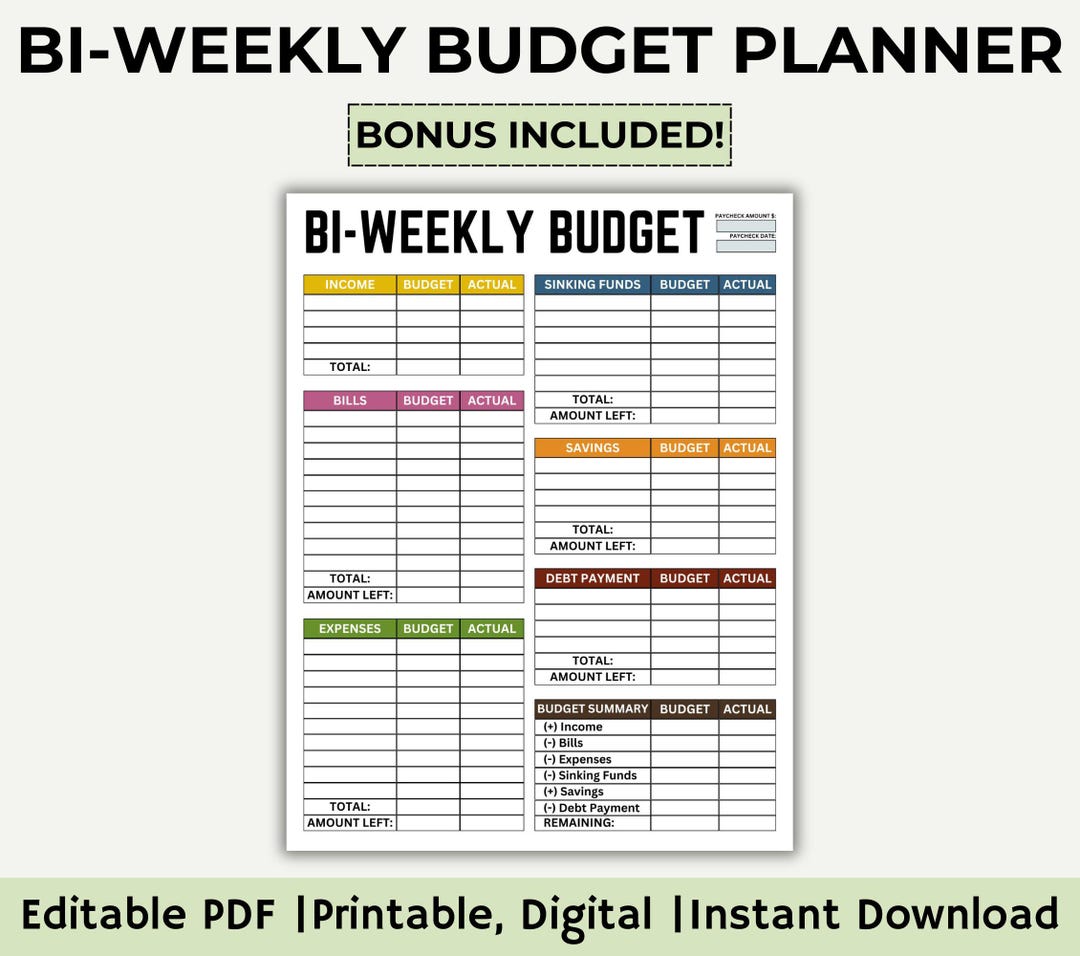 Biweekly Budget Planner Editable, Bi-weekly Template, Paycheck Budget ...