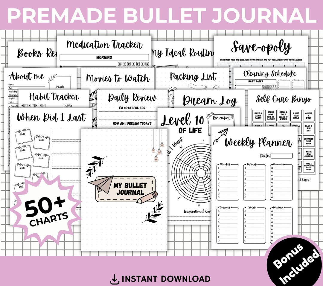 Printable Bullet Journal, Premade Bujo Template, Bullet Journal Pages ...