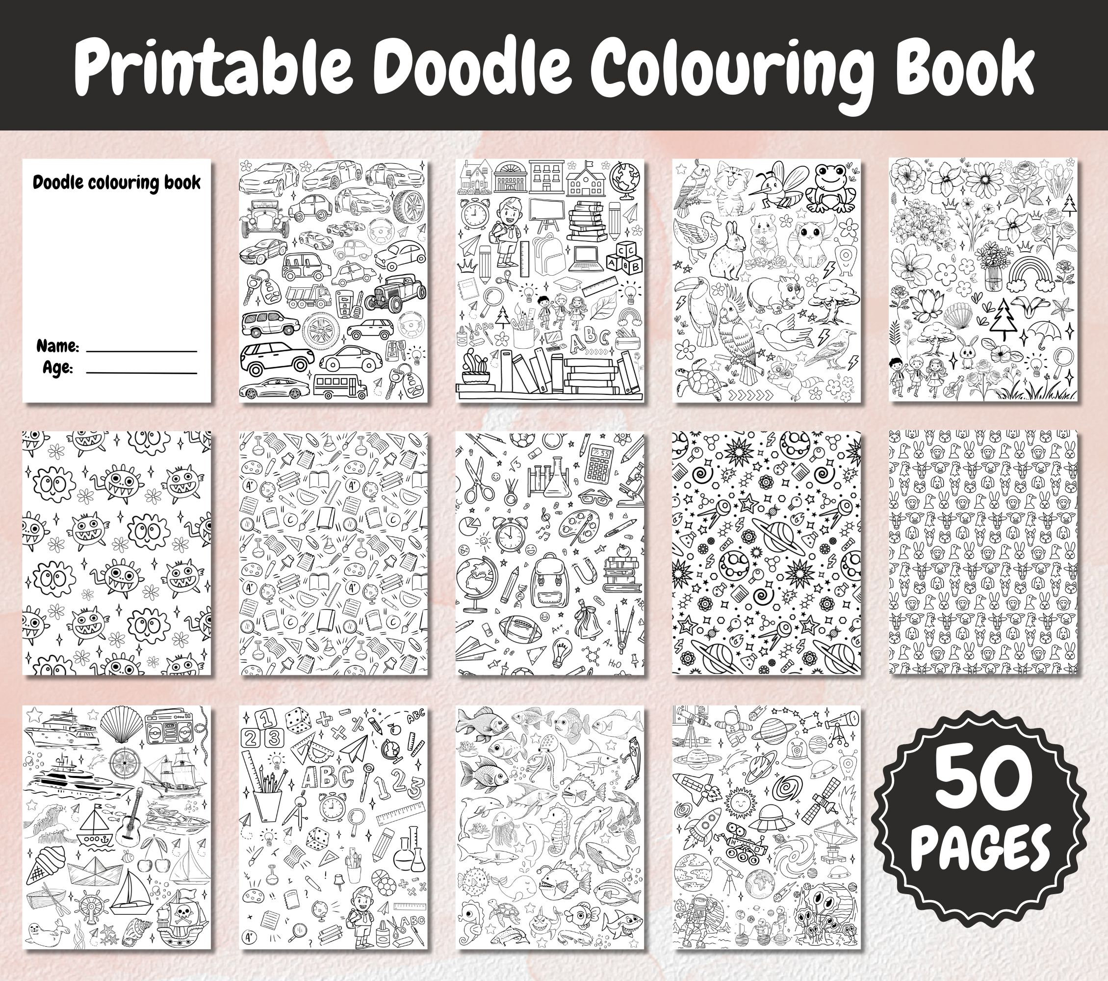 Kids Doodles Coloring Book, Doodles Printable Coloring Book, Print ...