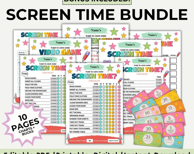 Editable Screen Time Chore Chart Printable, Screen Time Chart Checklist ...