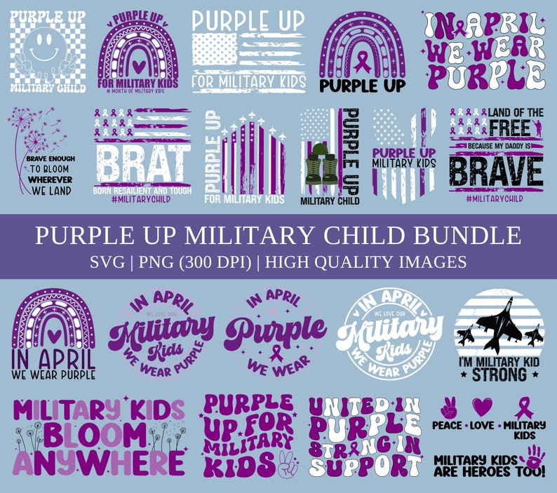 Military Child SVG PNG Bundle Military Kids Png Purple up Png Month of ...