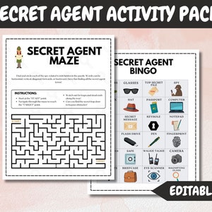 Editable Secret Agent Spy Activity Games for Kid, Detective Birthday ...