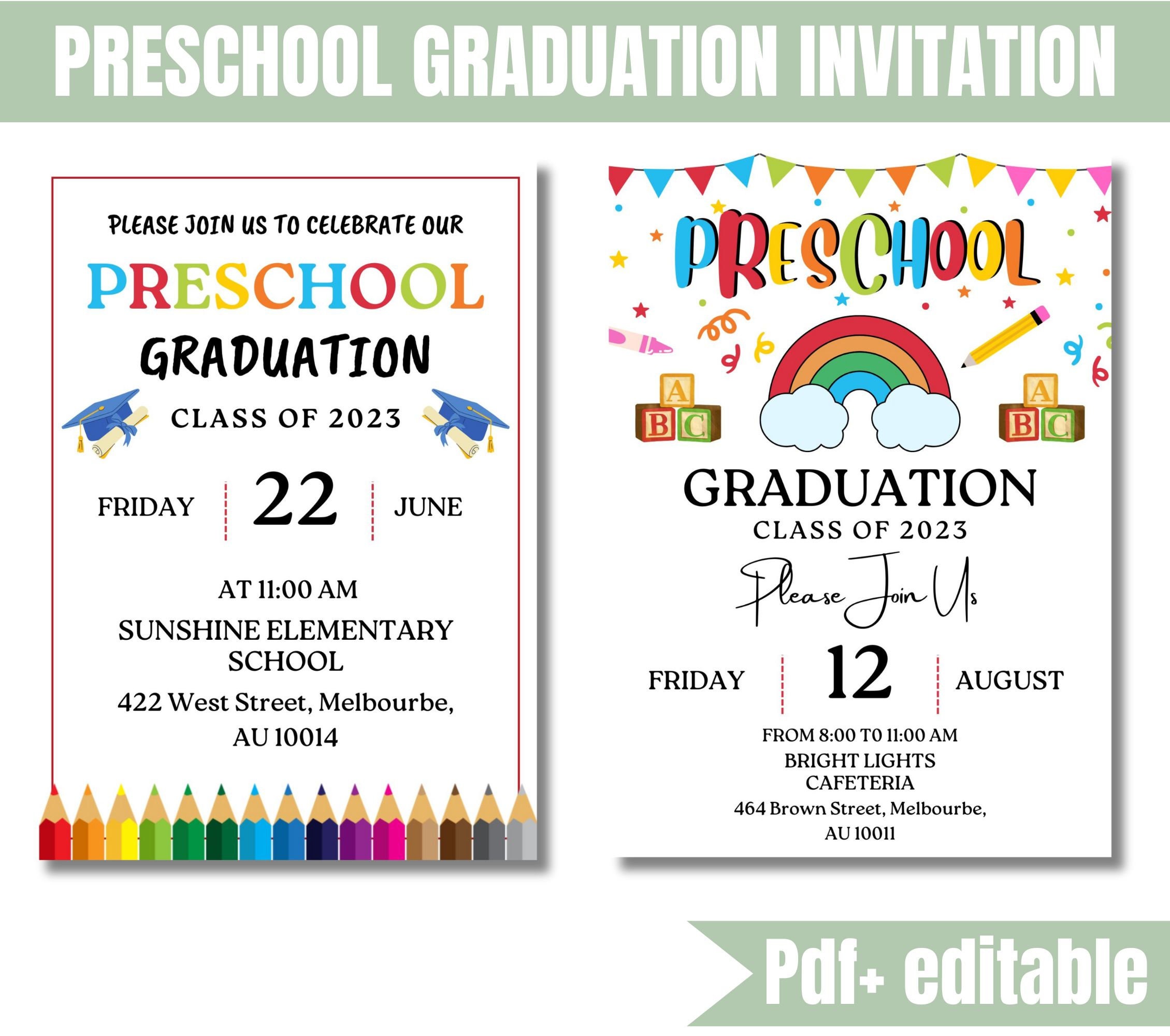 Editable Preschool Graduation Invitation, Prek Announcement Party ...