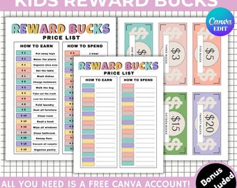 Editable Kids Reward Bucks, Printable, Mom Bucks, Kids Reward Coupons ...