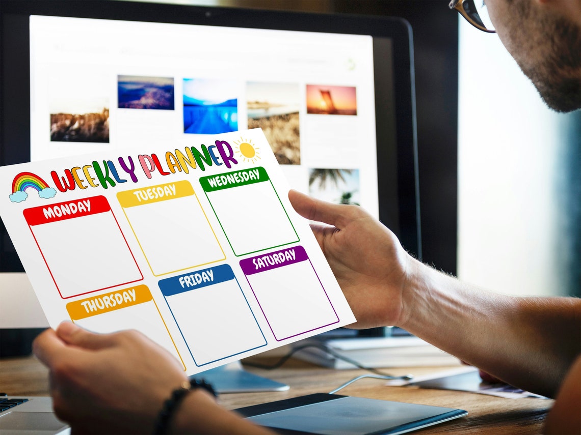 Kids Rainbow Weekly Planner Printable, Childrens Schedule Template ...