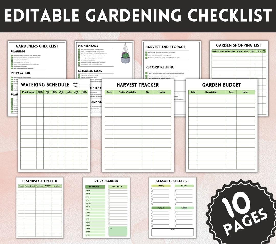 Editable Gardening Checklist, Garden Organizer, Canva Editable Garden ...
