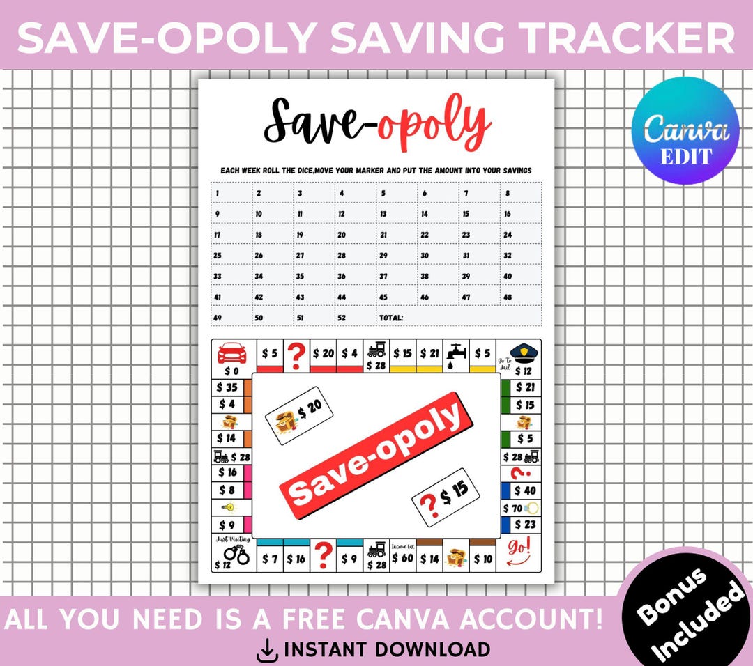 Saveopoly Savings Challenge, Printable Savings Game, Savings Tracker ...