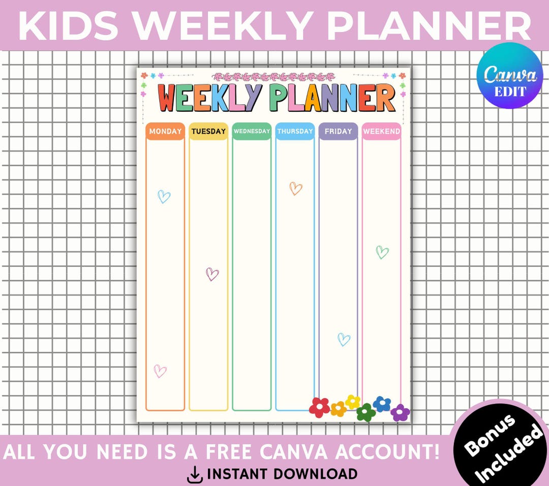 Kids Weekly Planner Printable, Toddler Weekly Planner, Family to Do ...