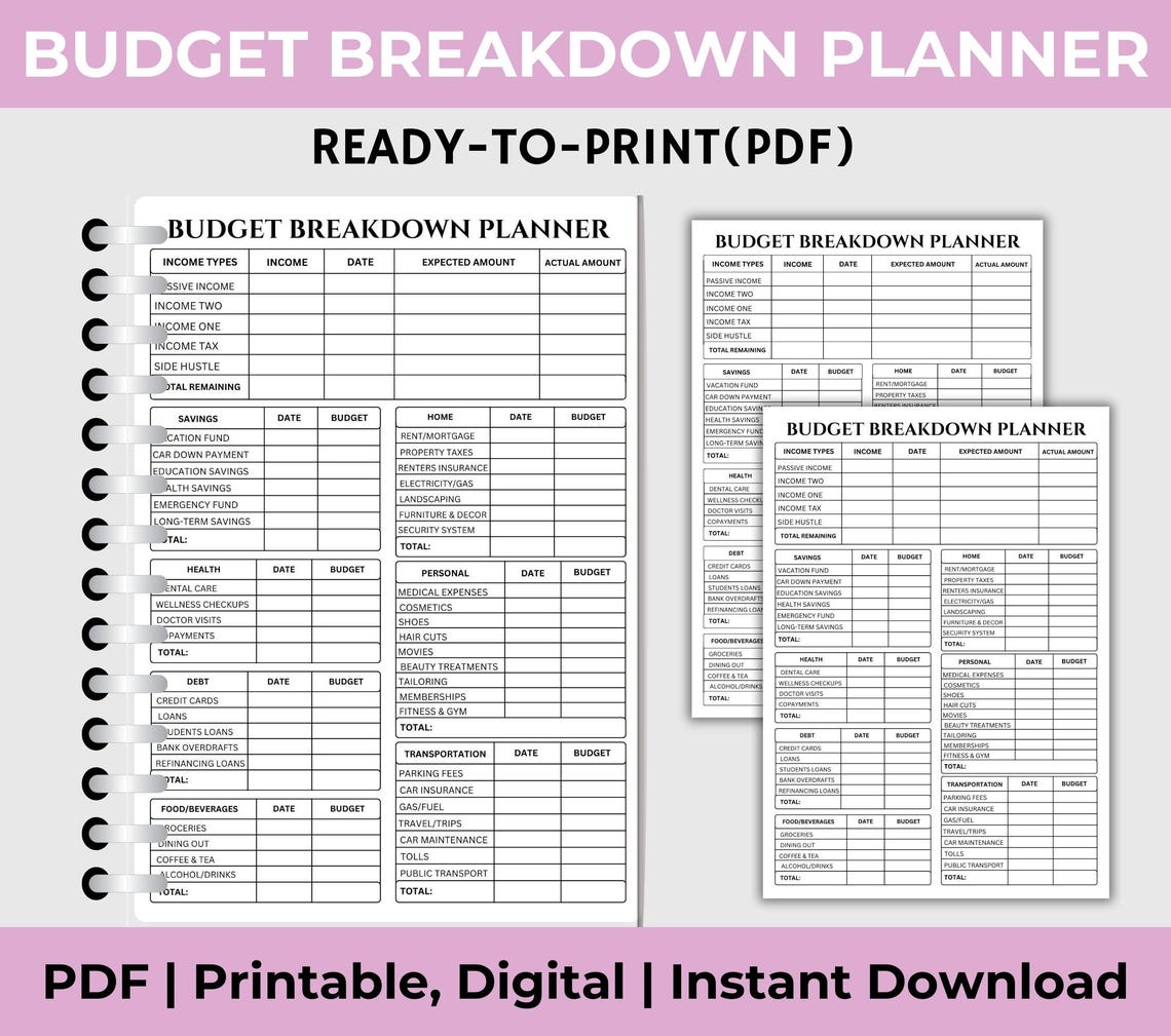 Budget Breakdown Planner Printable, Financial Planning, Paycheck Budget ...