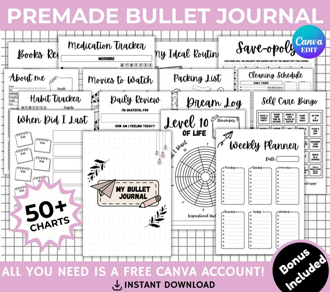 Printable Bullet Journal, Premade Bujo Template, Bullet Journal Pages ...