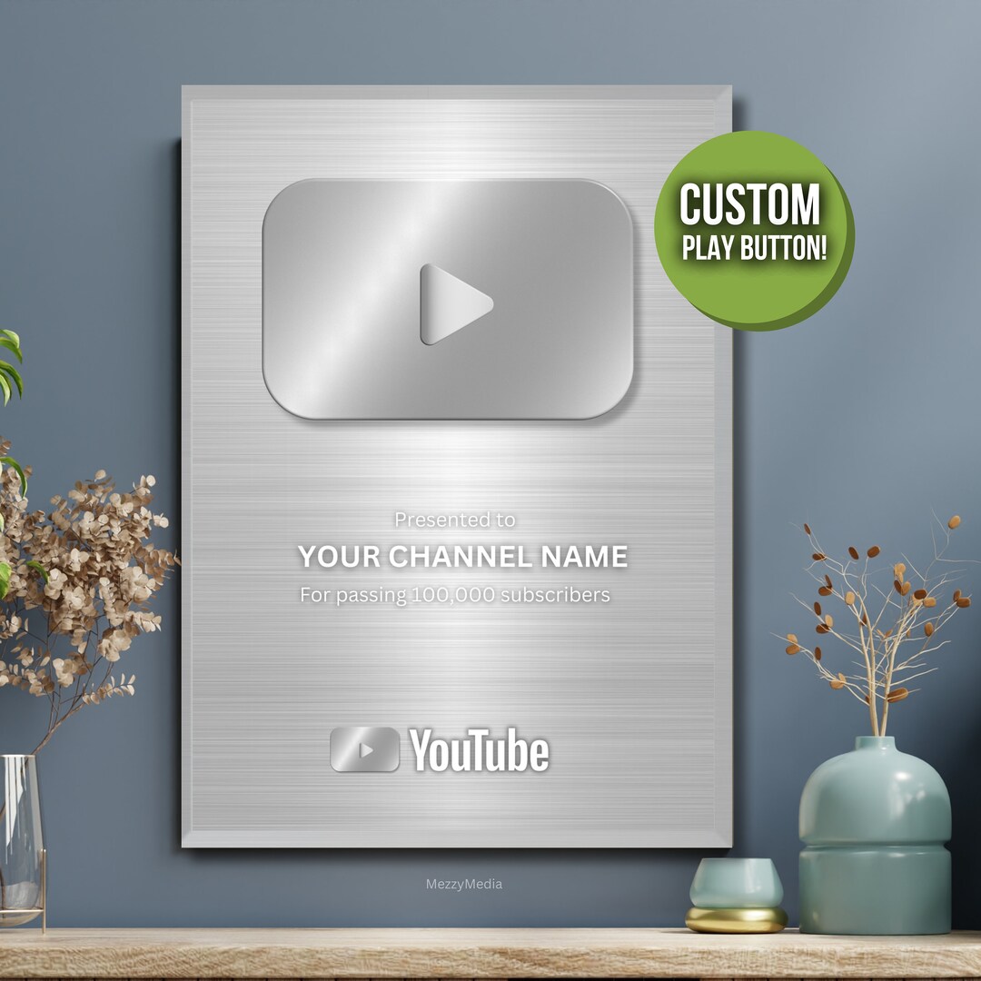 Youtube Play Button, Personalized Digital Product Download, Printable ...