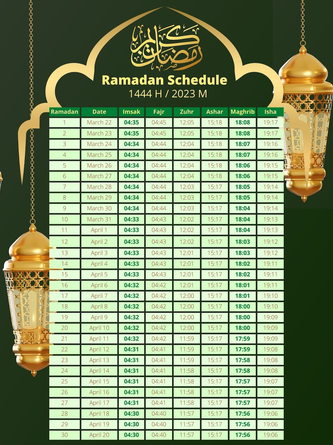 Ramadan 2023 Calendar - Etsy