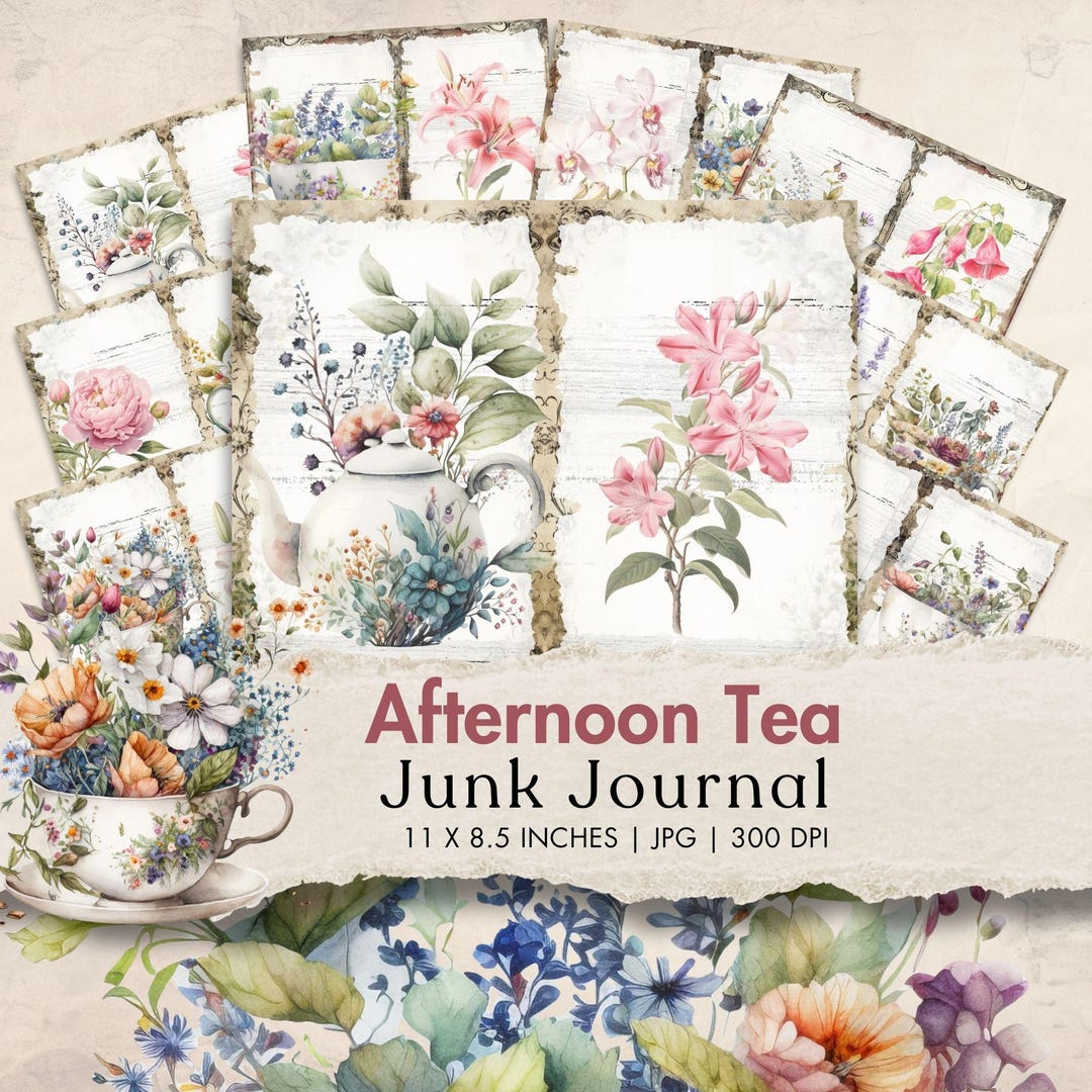 Afternoon Tea Junk Journal Pages Watercolor High Tea Ephemera Vintage ...