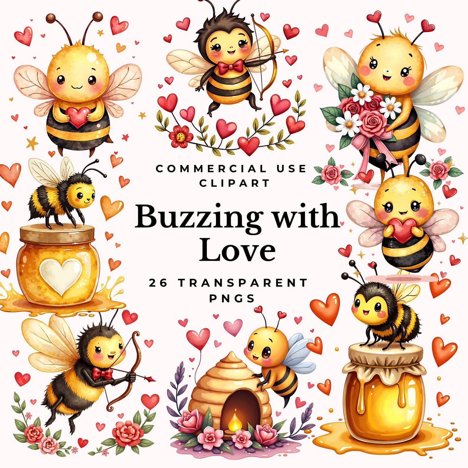 Valentine Bee Clipart Cute Bee Mine PNG Fun Watercolor Illustration ...