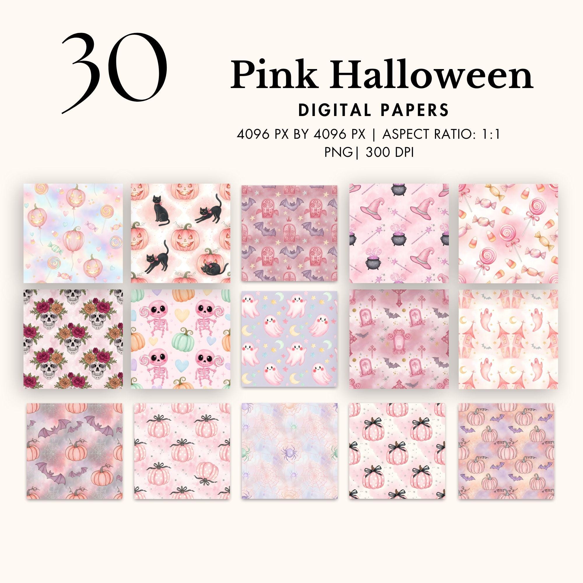 Pink Halloween Digital Paper Pack Pastel Haunted Background Spooky ...