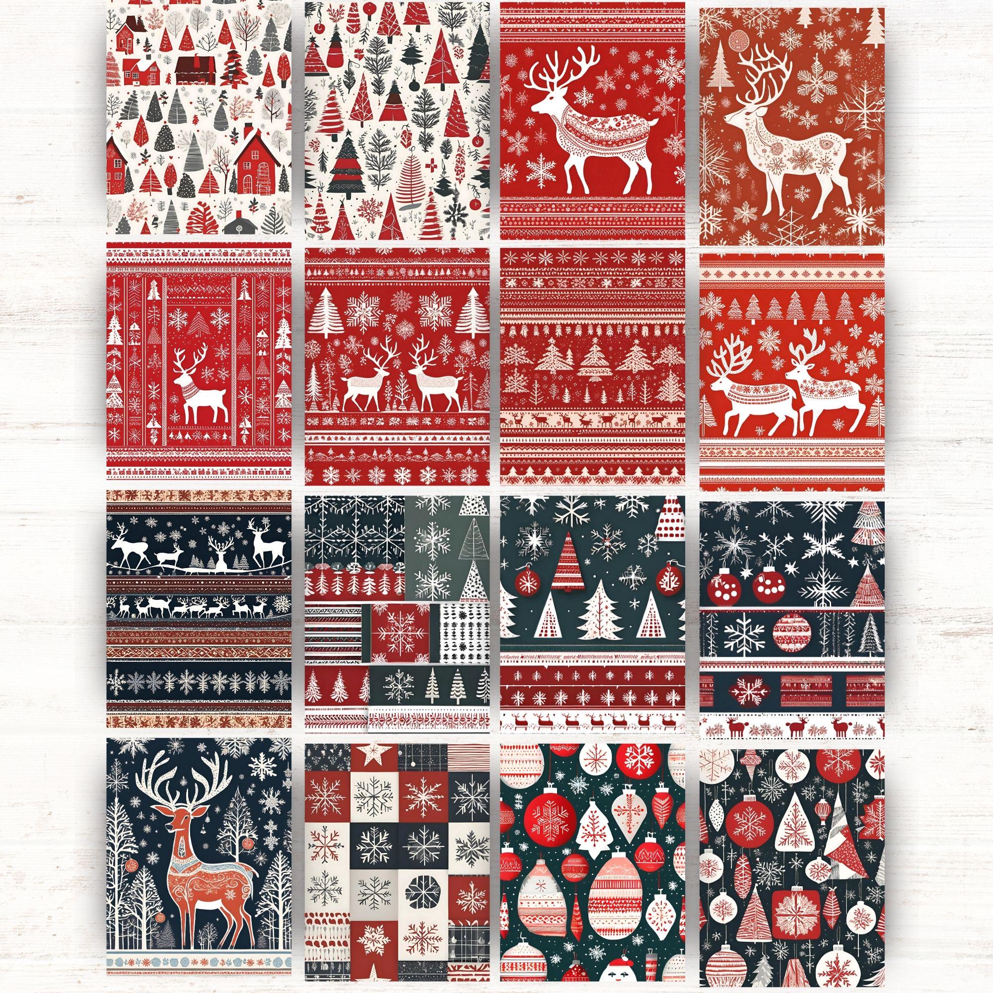 Scandinavian Christmas Digital Papers Nordic Holiday Scrapbook Craft ...