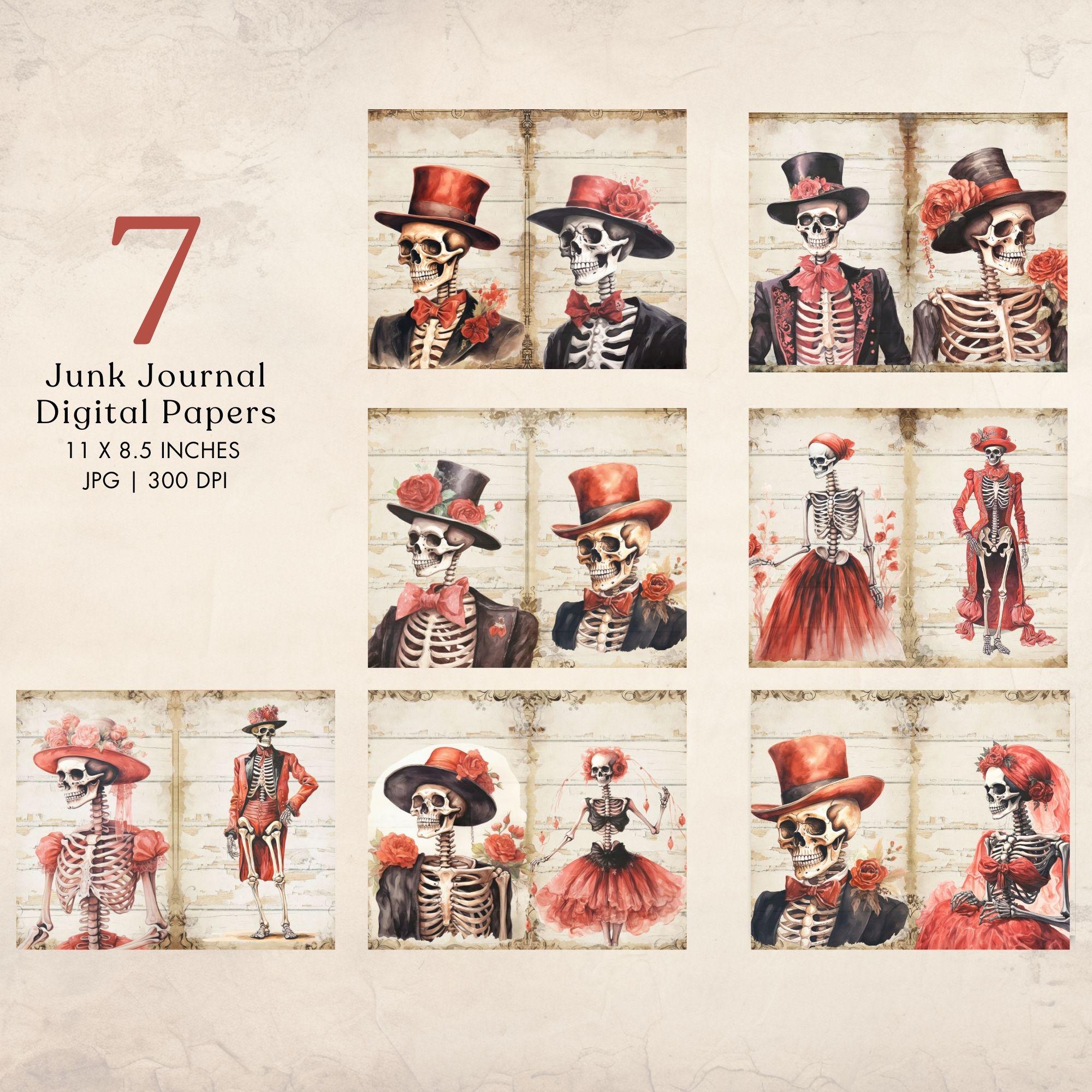 Skeleton Wedding Junk Journal Kit Whimsical Halloween Digital Paper ...