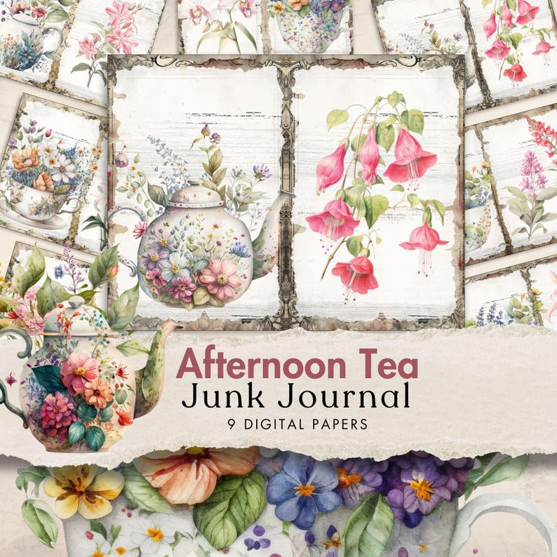 Afternoon Tea Junk Journal Pages Watercolor High Tea Ephemera Vintage ...