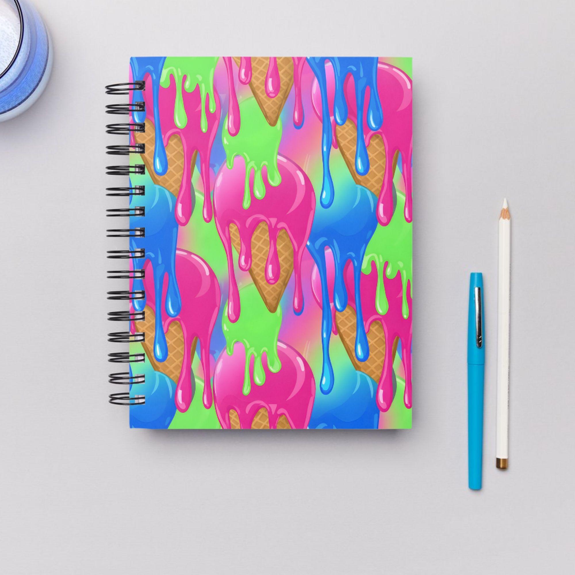 Ice Cream Cone Drip Digital Paper Neon Seamless Pattern Bright Candy ...