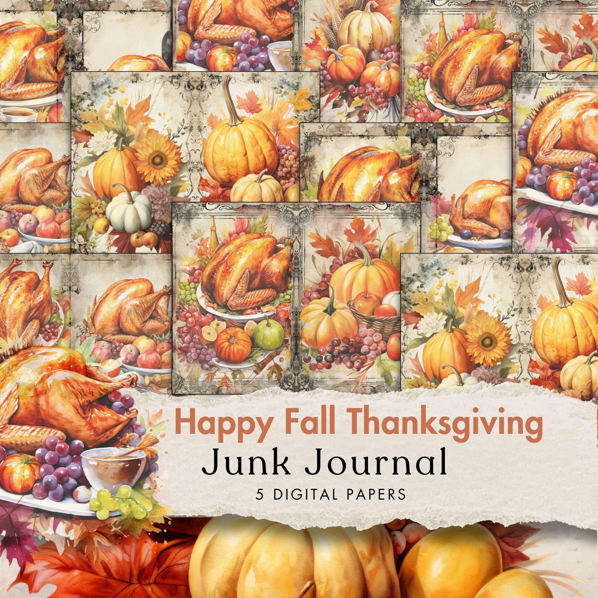 Happy Fall Thanksgiving Junk Journal Kit Autumn Season Digital Paper ...