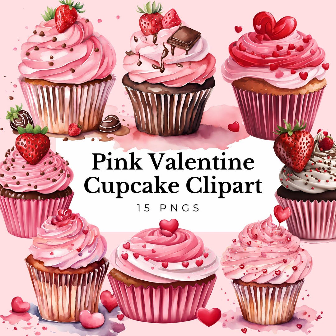 Pink Valentine Cupcake Clipart Cute Love Day Desserts PNG for Bakery ...
